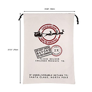 HBlife Personalized Santa Sack, Christmas Gift Bag Santa Bag Cotton with Drawstring Size 19.7 x27.6 Inch (Red)
