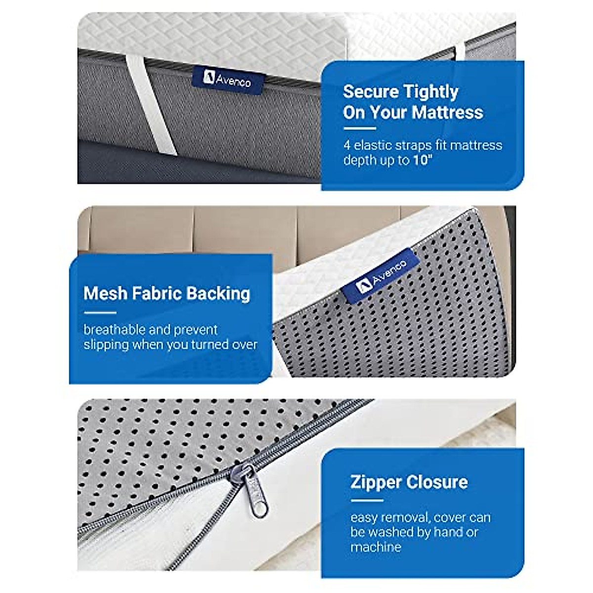 Avenco California King Size Memory Foam Bed Mattress 3 Inch, Gel-Infused Cal King Cooling Pad with Removable Cover, CertiPUR-US Certified, White (T4FM05)