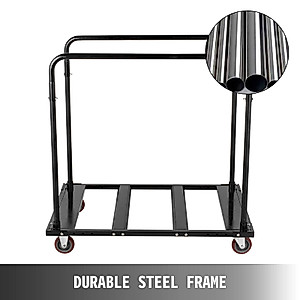 Happybuy Folding Table Cart Black Table Rack for 60" Round Tables Heavy Duty Table Trolley Black Desk Trolley Steel Frame Rolling Casters Party Event Hotel Furniture 10 Table Capacity