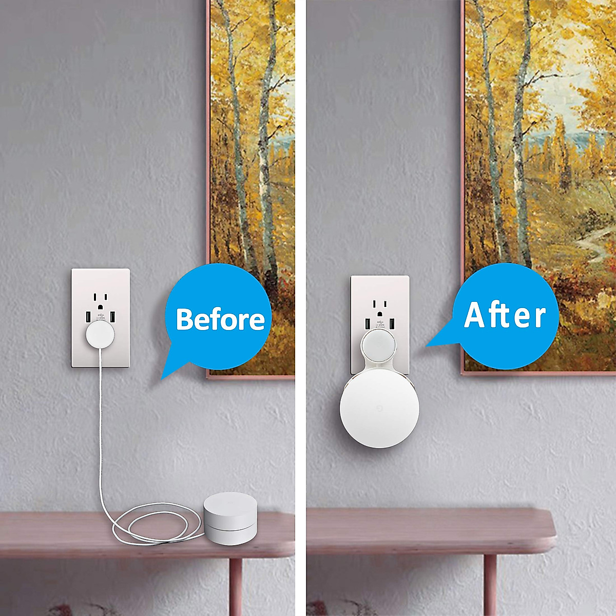 STANSTAR Outlet Wall Mount for Google Mesh WiFi System(2020 Model,Round Plug), Sturdy WiFi Holder for Google Mesh WiFi Router, Excellent Cord Management Without Screws.(3Pack)