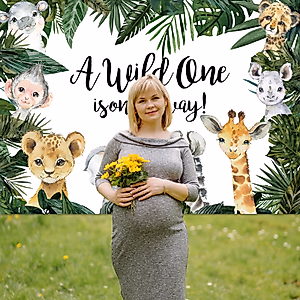 Mocsicka Safari Baby Shower Backdrop Jungle Animals Background Tropical Zoo Animals Party Cake Table Decoration Photo Booth Props (7x5ft)