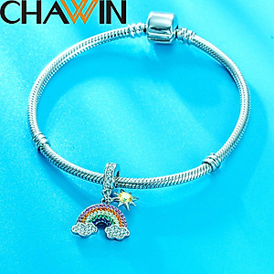 Meet the Rainbow After Rain Sunshine Cloud Rainbow Charm, Pendant Beads, 925 Sterling Silver Charms with Multicolor CZ Stones Compatible with Pandora Bracelet, Gifts for Women/Wife/Mother/Sister