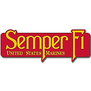 Red and Yellow Semper Fi Shaped Bumper Sticker, United States Marine Corps Vinyl, Military Decal for Cars, Trucks, Laptops, and Water Bottles, Made in The USA (2 x 6 inch)