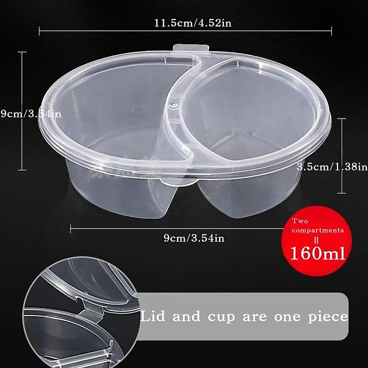 YEEZUNPU 20Pcs Double Compartment Condiment Container, Portable Reusable Sauce Container, Dual Compartment Containerfor for Condiment, Dip, Sauce, Sampling and Travel Snacks