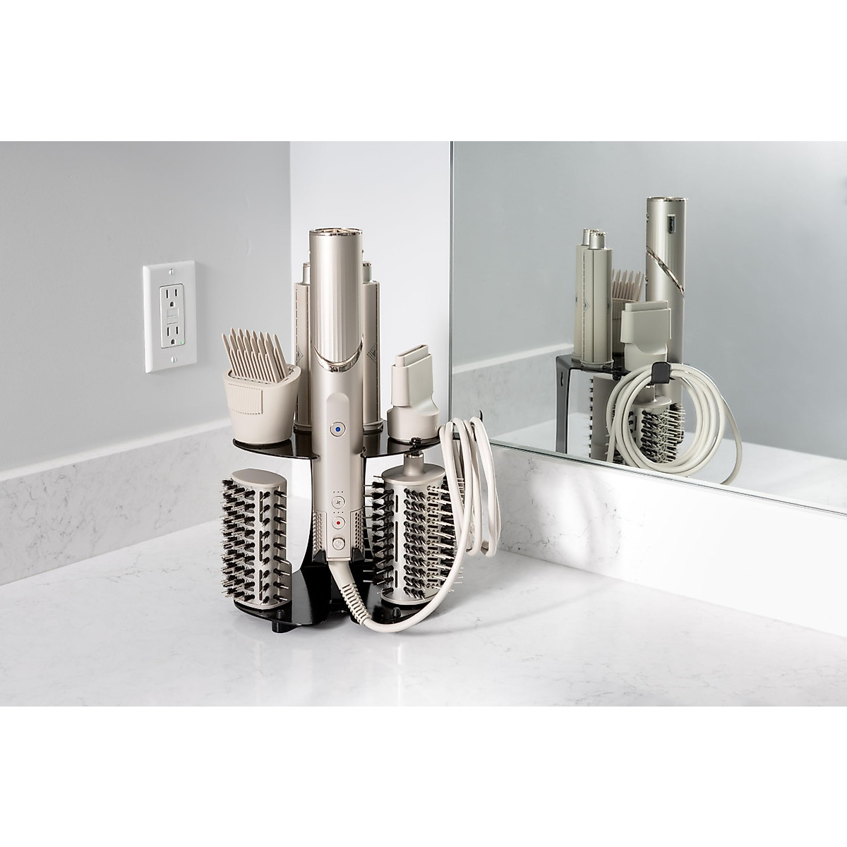 Truvalent Blow Dryer Accessory Holder - Compatible With Shark FlexStyle - Wall Mounted or Countertop Bathroom Organizer for Hair Dryer Attachments