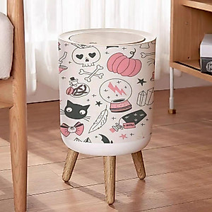 Small Trash Can with Lid for Bathroom Kitchen Office Diaper hand drawn seamless pattern Crystal bottles skull pastel Witching Bedroom Garbage Trash Bin Dog Proof Waste Basket Cute Decorative