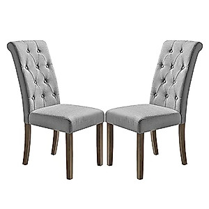 Vintage Leisure Chairs，Aristocratic Style Dining Chair Noble and Elegant Solid Wood Tufted Dining Chair Dining Room Set (Set of 2) (Gray)
