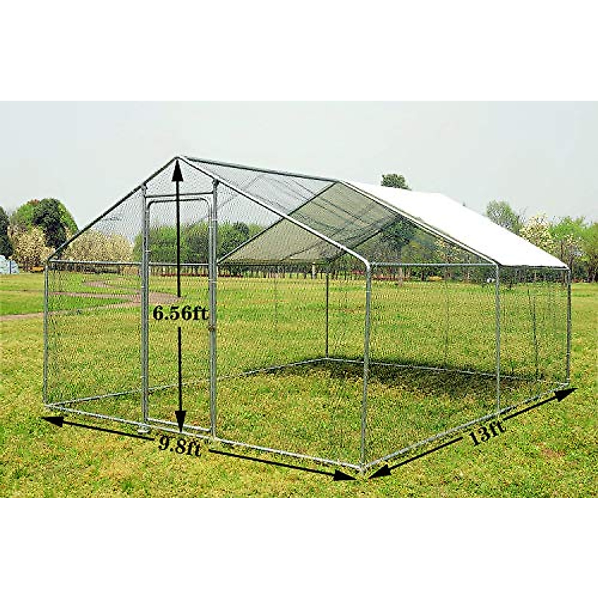 Large Metal Chicken Coop for 25 Chickens Walk in Poultry Cage Heavy Duty Spire Shaped Chicken Run House Outdoor Chicken Pen Wire Fence Enclosure for Yard with Waterproof & Anti-UV Cover 13x10x6.6Ft