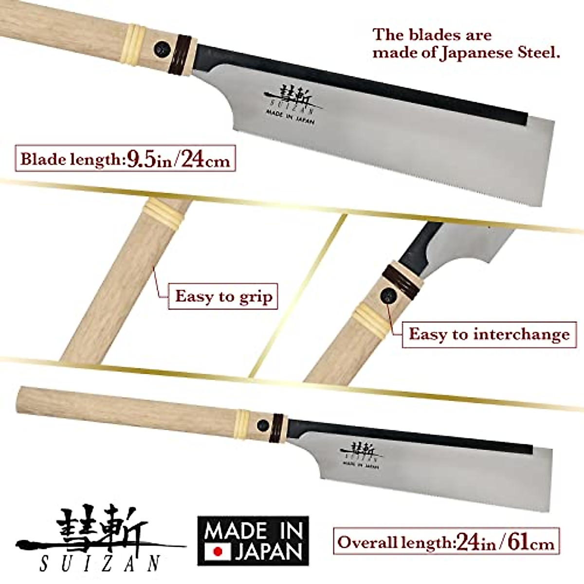 SUIZAN Japanese Pull Saw Hand Saw 9.5 Inch Dozuki Dovetail Saw for Woodworking tools Gifts