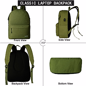 SUPACOOL Casual Laptop Backpack for Men and Women, Backpack for College, USB Charging Port, Lightweight Pack Back(Olive)