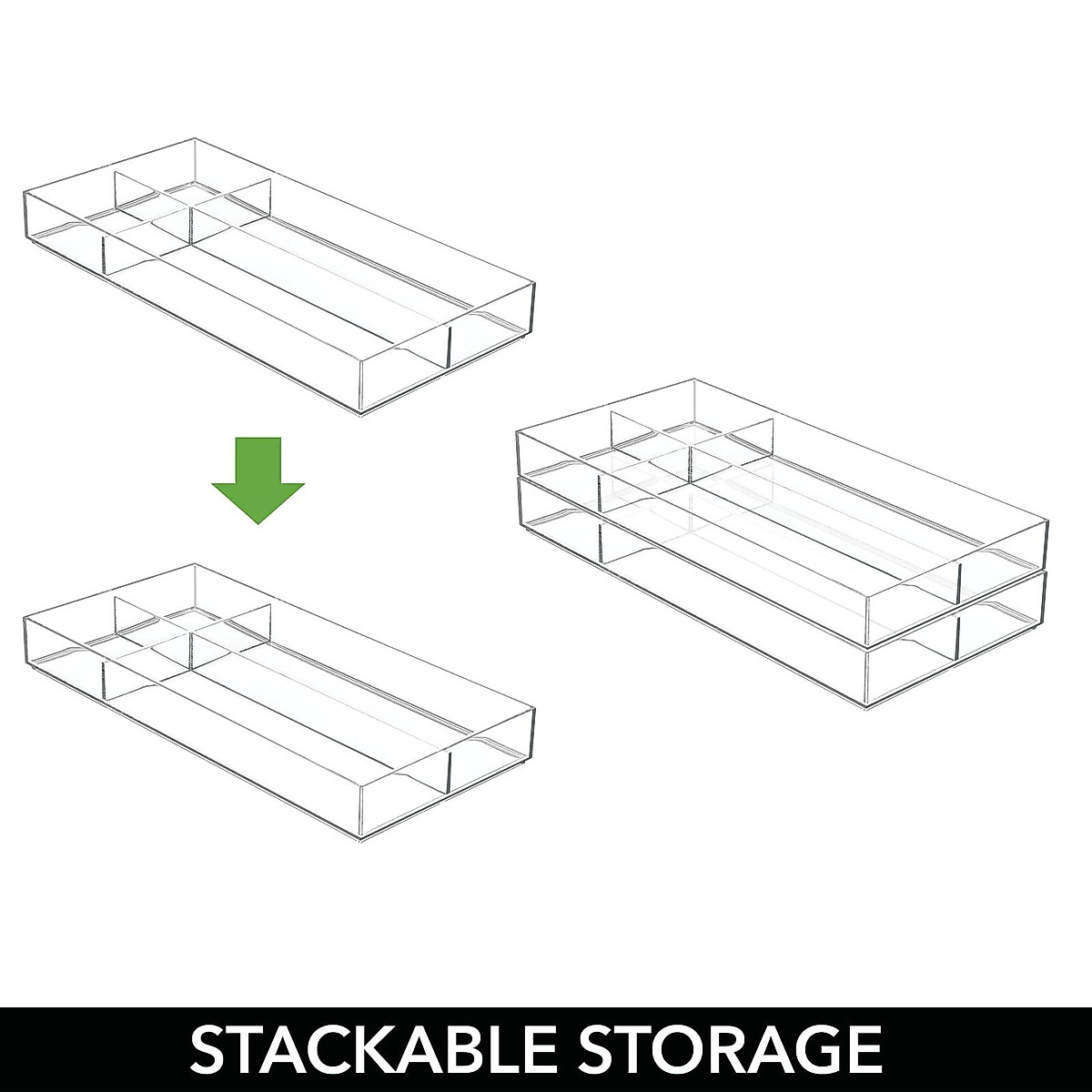 mDesign Plastic Divided Makeup Organizer Holder Tray for Bathroom Drawer, Vanity, Countertop Storage - Cosmetic Organization Holds Palettes, Brushes, Accessories - Lumiere Collection - Clear