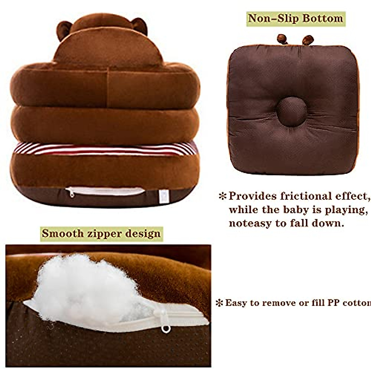 Baby Support Seat, Cute Baby Sofa Chair for Sitting Up, Comfy Plush Infant Seats (Monkey,W17.5" x H17.5")