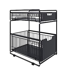 under sink organizers and storage,2-Tier Under Sink Sliding storage Drawer Organizer,Pull Out Cabinets Organizer Shelf ,for Kitchen Bathroom(Black), xsc-d-001