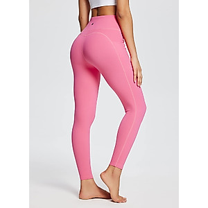 BALEAF Leggings for Women Tummy Control with Pockets Deep Workout High Waisted Athletic 7/8 Gym Ultra Soft Petite Yoga Ankle Pants Hot Pink XL