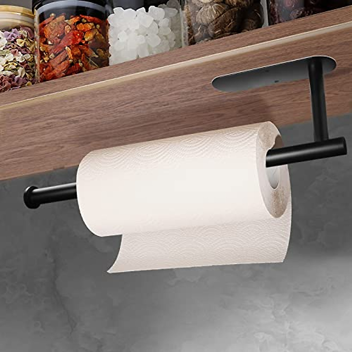 Paper Towel Holder Under Cabinet, Paper Towel Rack Roll Holder for Kitchen Bathroom Toilet Large Roll Paper, Paper Towel Holder Wall Mount, Self-Adhesive or Screws, 304 Stainless Steel, Black