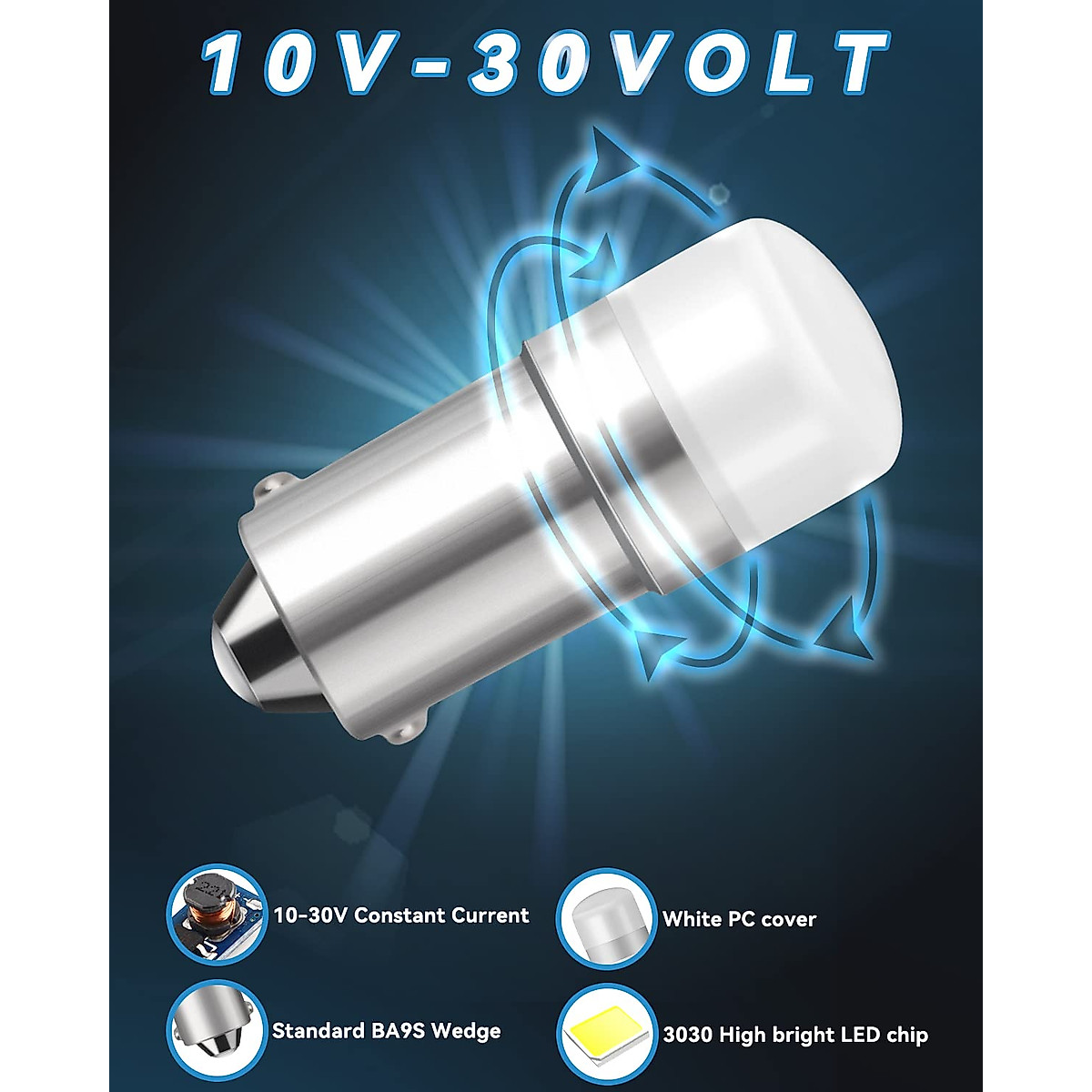 Keiurot 1820 Bulb 1445 1813 1816 1815 757 53 57#313 BA9S Led Bulb 10-30Volt for Lionel Train Light Bulbs, Instrument Indicator Lights, House Number Light Bulb 1818 1819 1895 White 10Pack