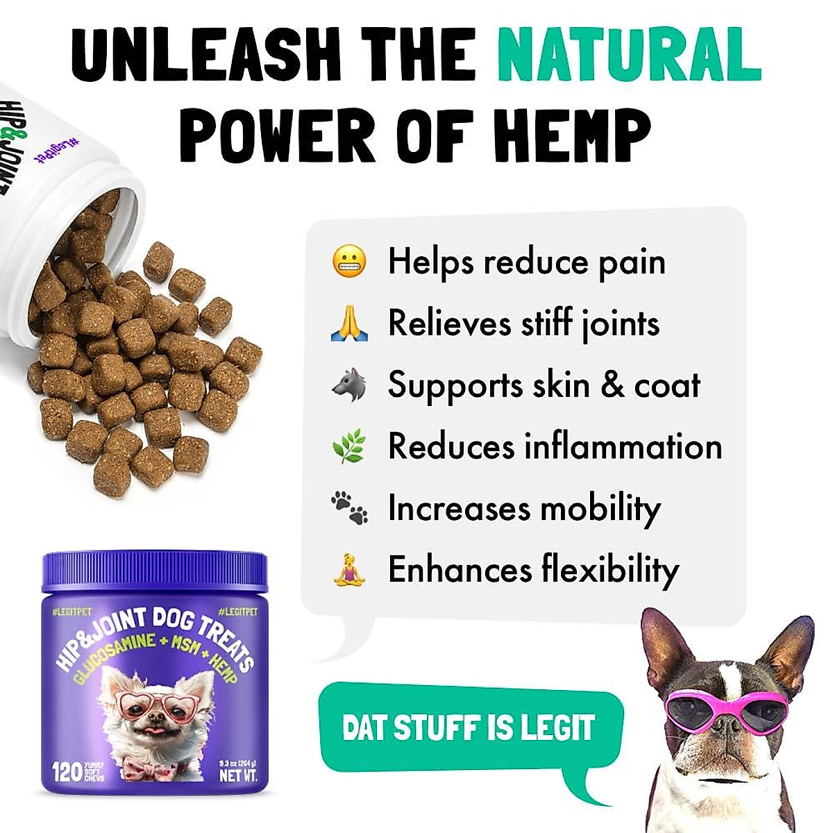LEGITPET Hemp Hip & Joint Supplement for Dogs 120 Soft Chews and Omega 3 Alaskan Salmon Oil Treats for Dogs 120 Chews