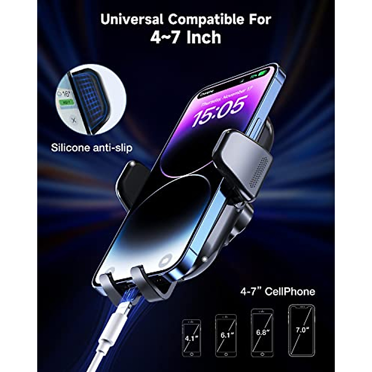 SMORFIT Cup-Holder-Phone-Mount-for-Car/Truck, Quick Extension Long Arm Fast Swivel Adjustable Height 360 Rotatable, Solid Cup Low Profile Universal Mobile Mount