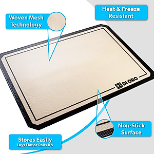 DI ORO Silicone Mats for Baking - Baking Mats Silicone for Baking Sheets - 480°F Heat-Resistant Nonstick Silicone Cooking Mats & Oven Liners - 16 1/2" × 11 5/8" - BPA Free Kitchen Cookie Sheets (2pc)