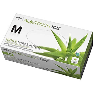 Medline Aloetouch Ice Powder-Free Latex-Free Nitrile Exam Gloves, Green, Medium, 200 Count