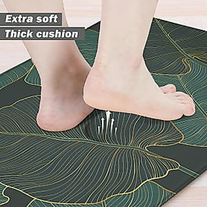 Kitchen Mats for Floor Cushioned Anti Fatigue Mats for Kitchen Floor Green Kitchen Floor Mat Memory Foam Boho Kitchen Rugs Luxury Kitchen Runner Kitchen Rugs Sets of 2, 17.3x28 + 17.3x47, 0.4 inches