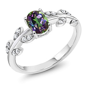 Gem Stone King 925 Sterling Silver 7X5MM Oval Gemstone Birthstone Twisted Olive Branch Leaf Vine Band Wedding Ring For Women | Available In Size 5, 6, 7, 8, 9