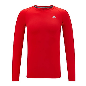 DEVOROPA Youth Boys Compression Shirt Long Sleeve Football Baseball Undershirt Quick Dry Sports Baselayer Red M