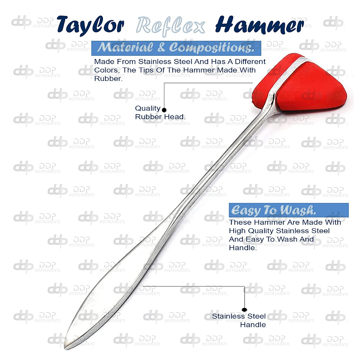 DDP Taylor Hammer Percussion Reflex Rubber Head RED Stainless Steel Instruments