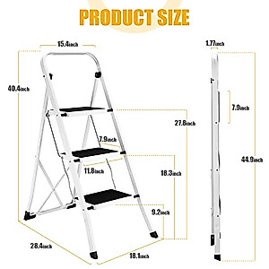 HBTower 3 Step Ladder Folding Step Stool Only 1.77" Wide, Lightweight Step Stools for Adults with Anti-Slip Pedal, Portable Steel Handrails Step Ladder Withstanding 330 lbs