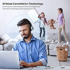 LEVN Bluetooth Headset, Wireless Headset with Microphone & Mute Button, 60Hrs Talk Time, On-Ear AI Noise Cancelling Headphones with Bluetooth 5.2 Multipoint for Trucker/Remote Work/Online Class/Zoom