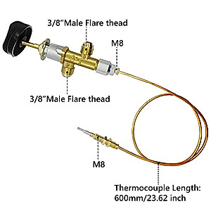 YANC Low Pressure LPG Propane Gas Fireplace Fire Pit Flame Failure Safety Control Valve Kit with 3/8" Flare Inlet & Outlet, Thermocouple Knob Switch, Seal Tape, Replacement Parts for Gas Grill, Heater