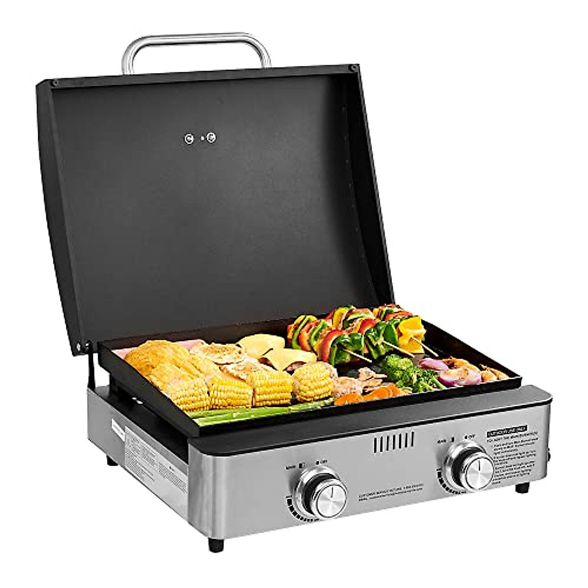 Monument Grills Portable Table Top Griddle, Flat Top Propane Gas Grill Griddle 22 inch 2-Burner 15,000 BTUs 312 sq. in. for Outdoor Cooking Camping, Black