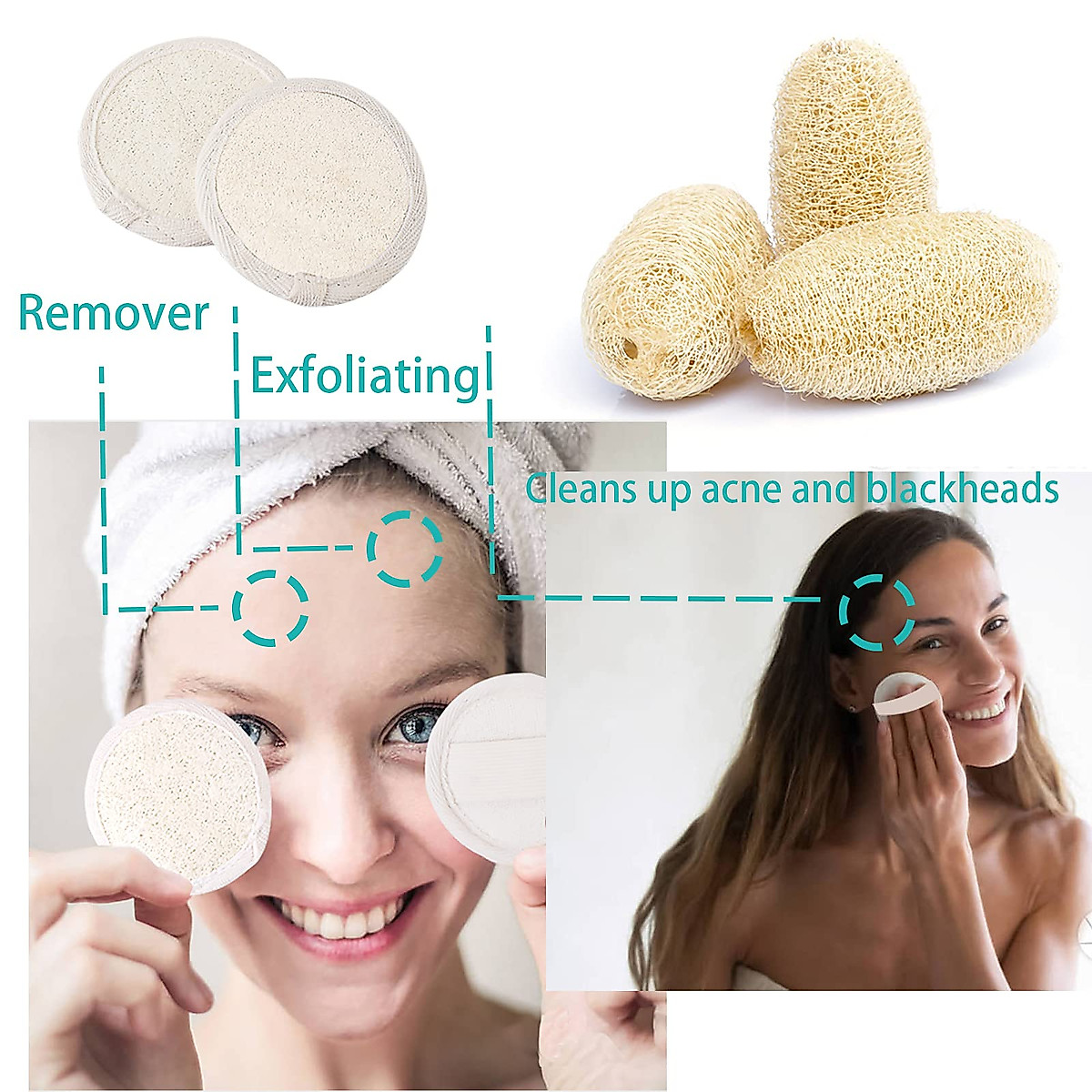 Natural Loofah Pads, Face Exfoliator Pad Scrubber Handheld Luffa Pad Sponges Suitable for Bathing, Showering, spa Facial Cleansing Available for Men and Women (2pcs)