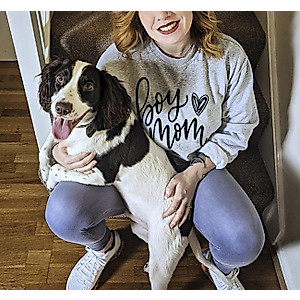 Boy Mom Sweatshirt Women Lightweight Fall Long Sleeve Pullover Sweatshirts Cute Heart Graphic Crewneck Tops T-Shirt (Grey, M)