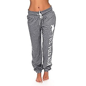 U.S. Polo Assn. Womens Sweatpants - Women Joggers Sweats with Logo Print - French Terry Poly-Cotton (Charcoal Heather with White Print, Medium)