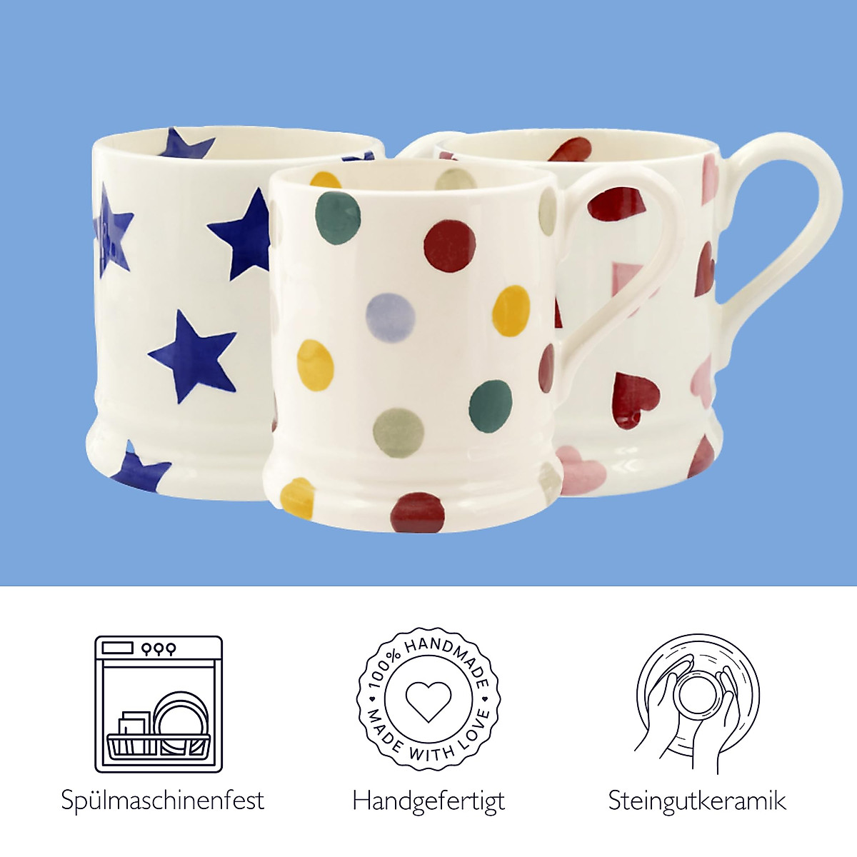Emma Bridgewater Boho Handmade Ceramic Polka Dot Gift Half-Pint Coffee and Tea Mug