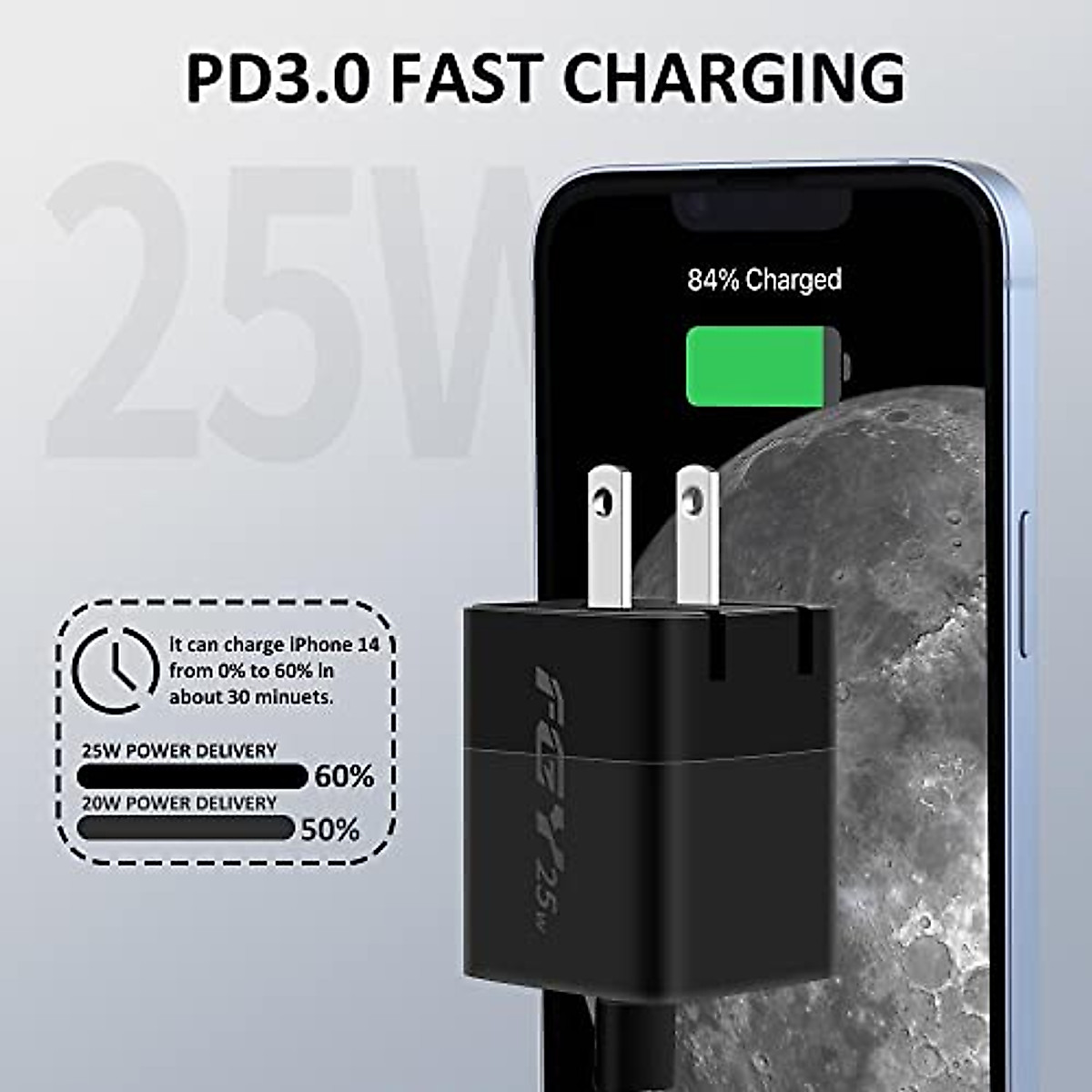 FGY USB C Wall Charger, 25W GaN II Fast Charger Dual Port Charging Block, Fast Charging for iPhone14/13/12/11/Pro Max/Pro/Plus, iPad Pro, iWatch, Samsung Galaxy S22 /S21 Series