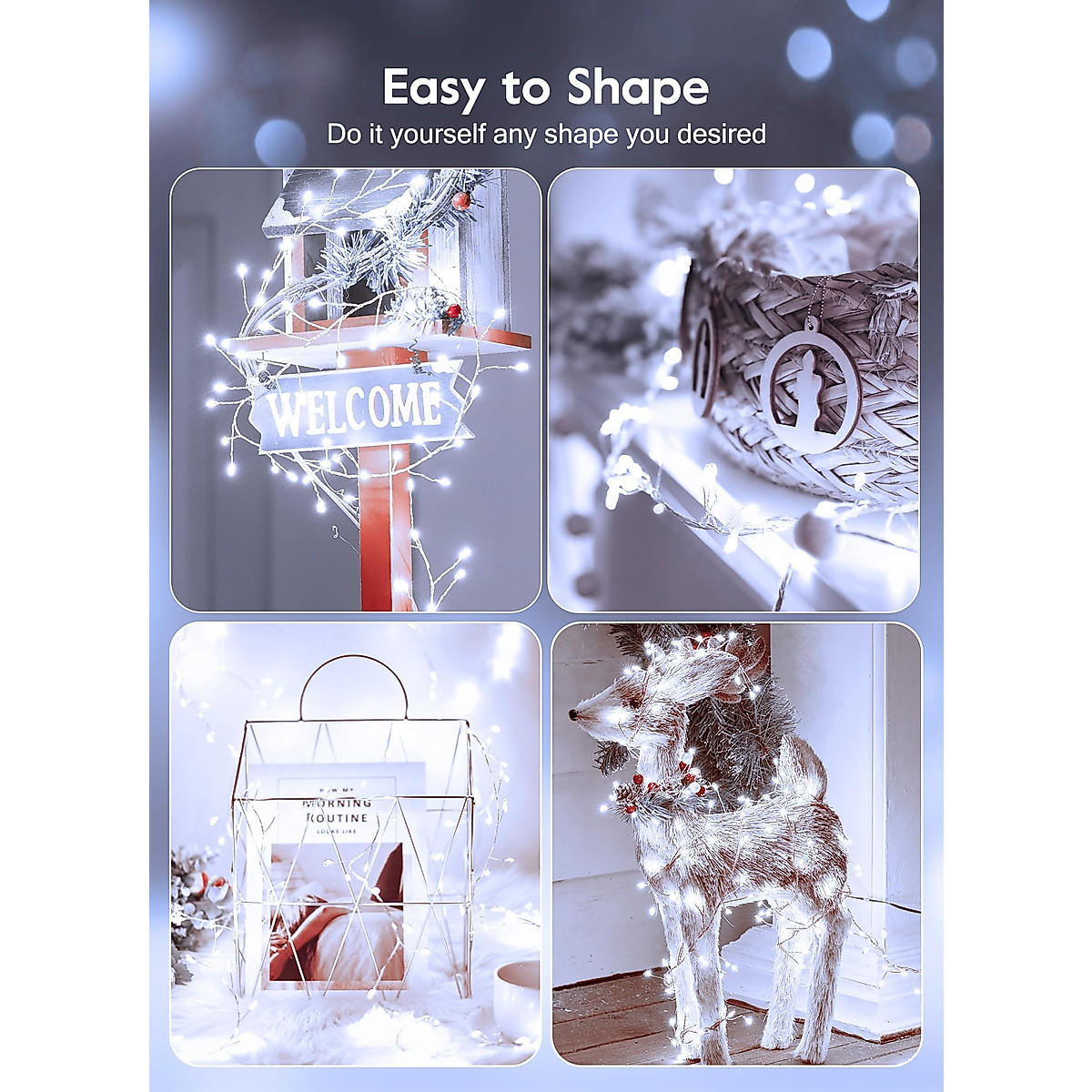 Outdoor Fairy Lights Battery Operated, 2 Pack Twinkle String Lights with Remote, 5 Feet 60 LEDs Firecracker Starry Lights for DIY Wreath Wedding Party Bedroom Mason Jar Holiday Christmas, Pure White