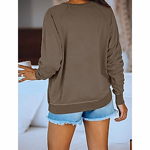 PRETTODAY Women's Casual Crew Neck Sweatshirts Raglan Long Sleeve Solid Tunic Tops Loose Pullovers Khaki