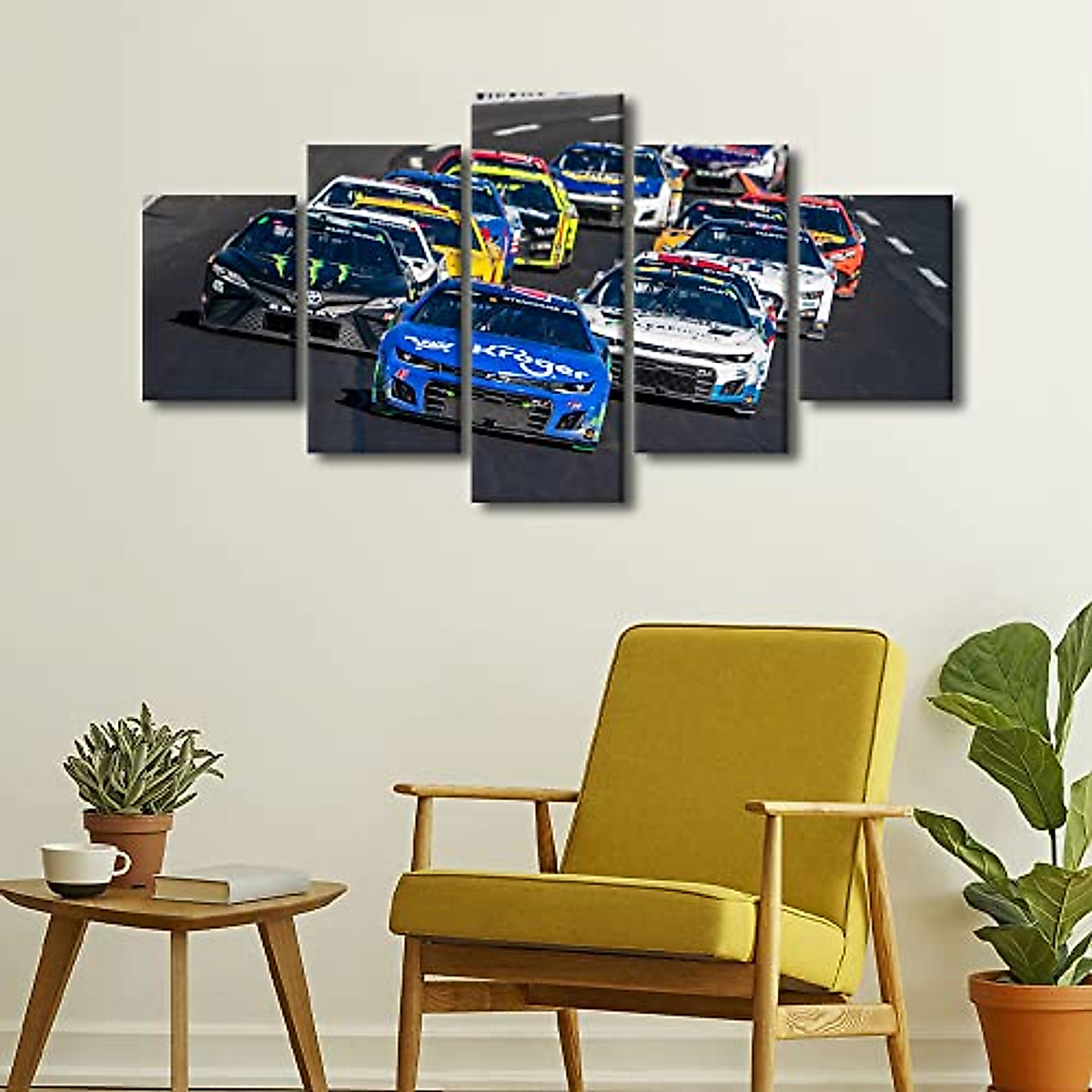 5 Piece Canvas Wall Art Nascar Wall Decoration Atlanta Motor Speedway in Hampton Pictures Posters House Wall Decoration Giclee Wooden Framed Gallery-Wrapped Ready to Hang, 60" Wx32 H