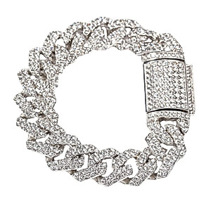 18mm Cuban Link Bracelet for Men Women, Bracelet Chain Curb Chain, Bling Rhinestone Bracelet Clasp Chain, Hip Hop Jewelry, Silver, 18x1.8cm (009316MNWRBR71MFV)