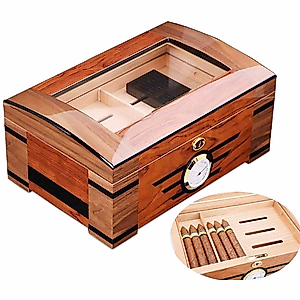 MYSGYH YANGPIN- Cigar Humidor Box with Hygrometer and Humidifier, Crude Wood Desktop Cigar Cases Decorative Box BMZDXJG-0