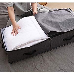 AMJ Extra Length Under Bed Storage Organization Containers for Shoes, Clothing, Bedding, 35.5 x 16.5 x 7“, Black Gray