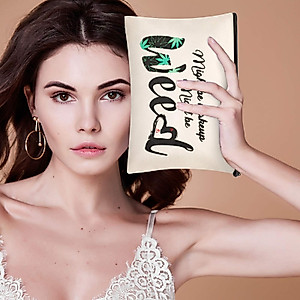 Weewooday 2 Pcs Leaf Makeup Bags Funny Might Be Makeup Might Be Weed Bag Cosmetic Zipper Purse Weed Gifts for Women Vacation Travel