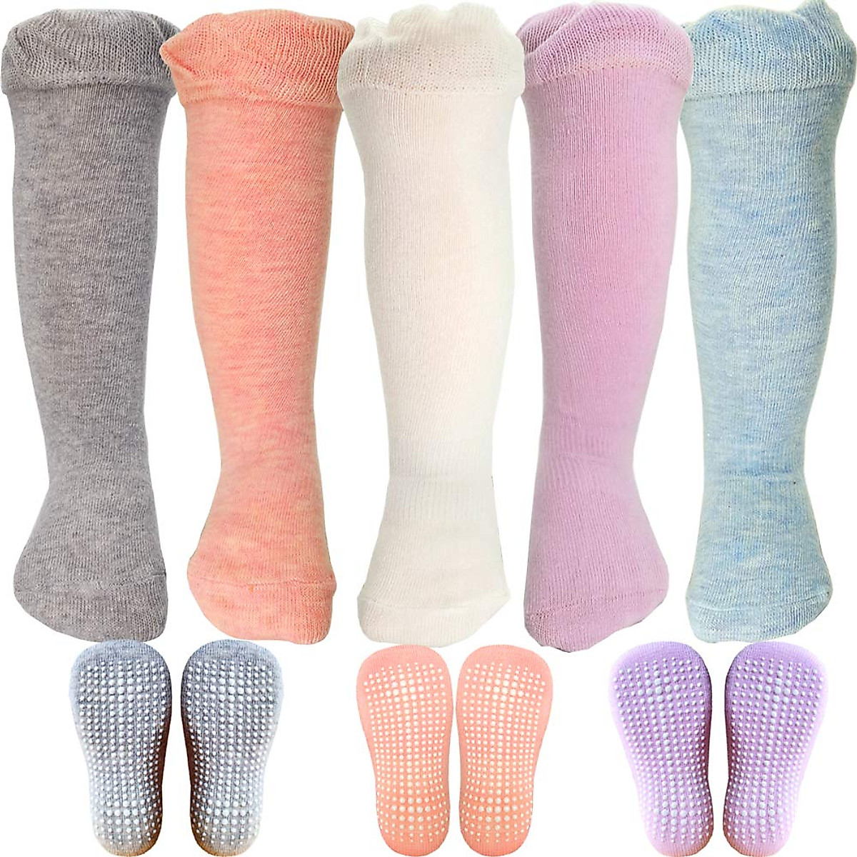 MOLUMIX Baby Knee High Grip Socks, Toddler Non-Slip Socks for Boys and Girls