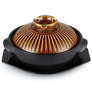 Sanbege Large Korean Ceramic Bowl with Lid and Trivet, 54 oz Sizzling Hot Pot with Double Handles for Cooking and Serving Dolsot Bibimbap, Soup, Rice, Stew, Casserole, Noodle (Retro Copper)