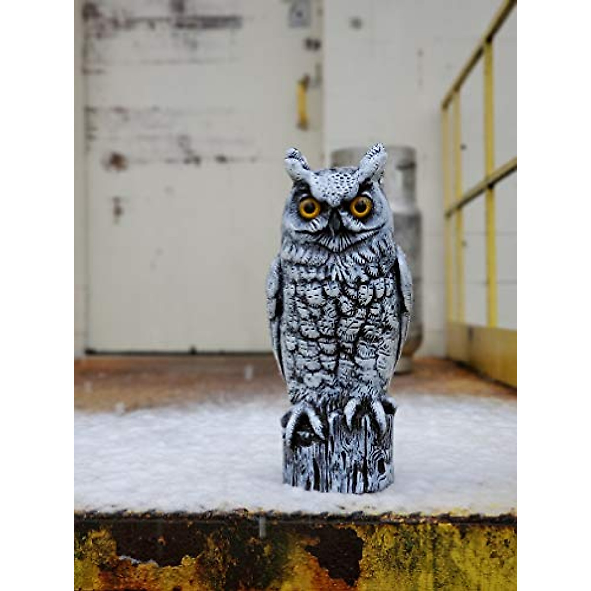 Dalen Fake Owl Decoy to Scare Birds Away from Gardens, Rooftops, and Patios - Scarecrow Provides Chemical-Free Pest Control - Safe and Humane, 16" Great Horned Owl - Snow White