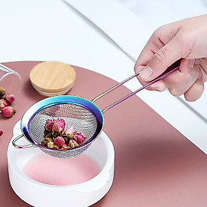 Kyraton Rainbow Fine Mesh Strainer 3 Pieces Set, Copper Flour Sifter For Baking, Stainless Steel Clander, Matcha Tea Strainer, Gravy Separator, Stasher Sieve Pasta Strainers