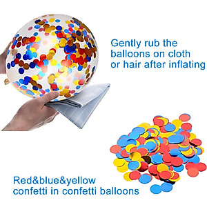 60pcs Carnival Circus Balloon 12 Inches Red Yellow and Blue Balloons with Rainbow Confetti Balloons for Birthday Party Carnival Theme Decorations
