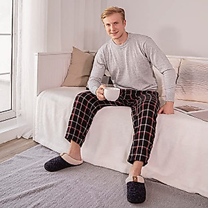 ULTRAIDEAS Mens Slip On Slippers, Sherpa Lined House Shoes with Memory Foam for Indoor Outdoor, Machine Washable (Space Black, Size 11-12)